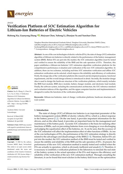 PDF Verification Platform Of SOC Estimation Algorithm For Lithium Ion Batteries Of Electric