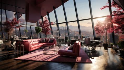 Generative Ai Illustration Of Modern Commercial Office Architecture With Lounge For Rest Stock