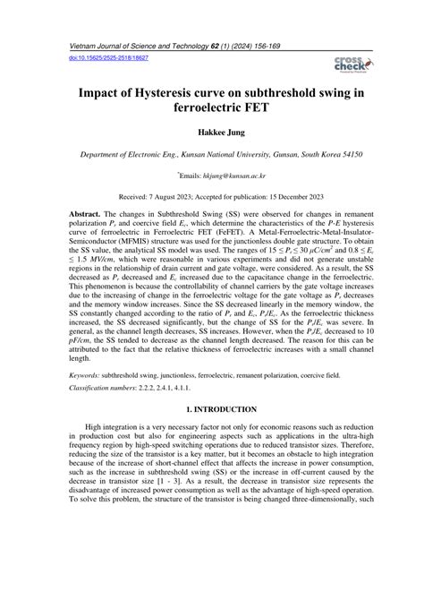 Pdf Impact Of Hysteresis Curve On Subthreshold Swing In Ferroelectric Fet