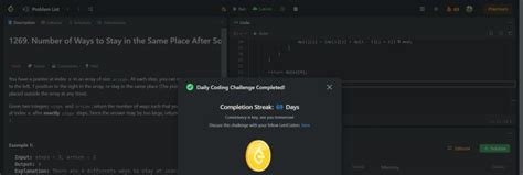 Daily Coding Challengepotd Day 69 Number Of Ways To Stay In The Same
