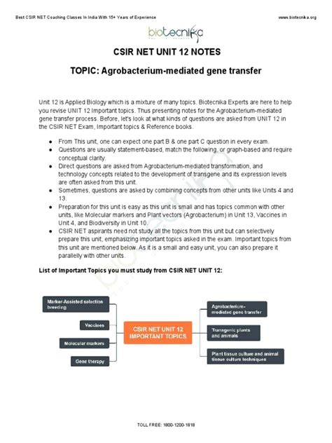 Csir Net Unit 12 Notes Topic Agrobacterium Mediated Gene Transfer