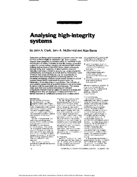 Pdf Analysing High Integrity Systems
