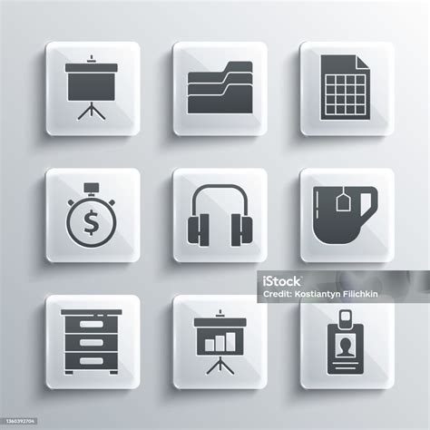 다이어그램 식별 배지 티백 컵 헤드폰 서랍 문서 시간 파일 아이콘이 있는 초크보드를 설정합니다 벡터 Brand Name