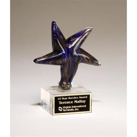 Blue Art Glass Star Award With Gold Accents 2199 Fineawards