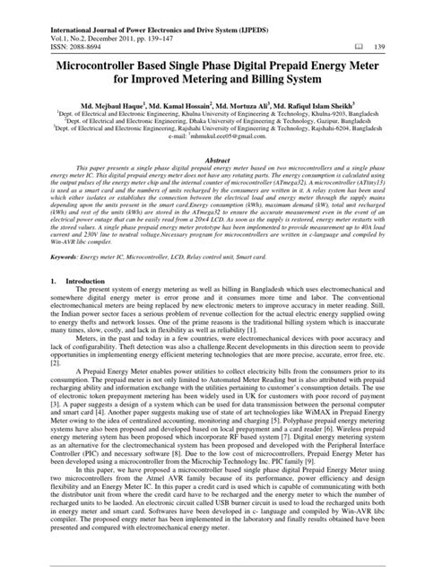 Microcontroller Based Single Phase Digital Prepaid Energy Meter For Improved Metering And