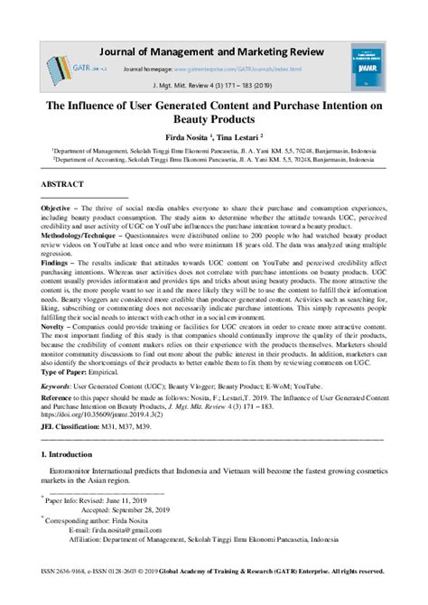 Pdf The Influence Of User Generated Content And Purchase Intention On