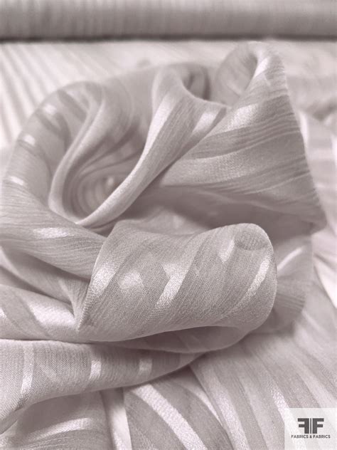 French Satin Striped Burnout Silk Chiffon Pale Grey Lilac Fabrics