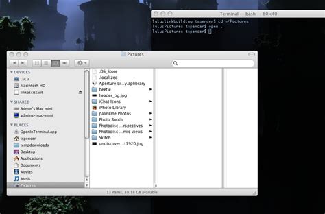 open finder in current folder from terminal