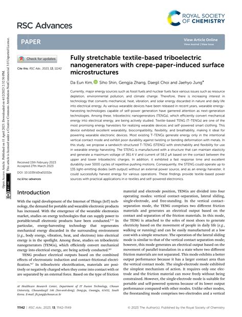 Pdf Fully Stretchable Textile Based Triboelectric Nanogenerators With