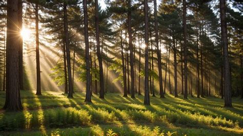 Premium Ai Image A Calm Timberland Clearing Where Columns Of Sunshine Carefully Diffuse