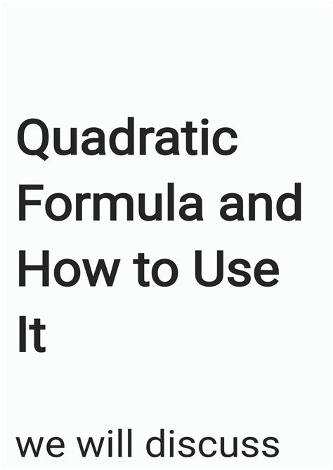 Solution Method Of Using Quadratic Equation Formula With Example