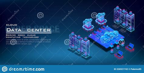 Server Room With Powerful Processor For Web Hosting Isometric Concept Of Data Center Stock