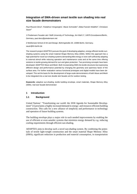 Pdf Integration Of Sma Driven Smart Textile Sun Shading Into Real Size Facade Demonstrators
