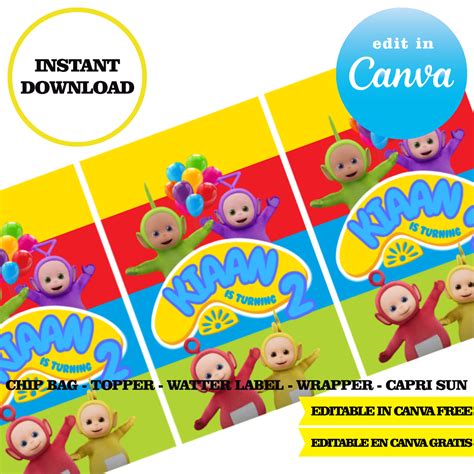 Editable Teletubbies Party Kit Canva Templates Chip Bags Labels And Phigraphic