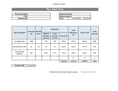 Pay Stub Excel Template