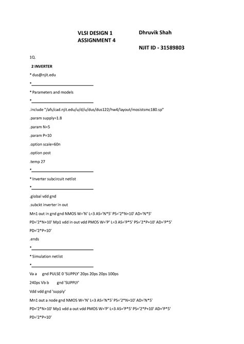 Vlsi Hw 4 Dhruvik Homework 4 Vlsi Design 1 Assignment 4 Dhruvik Shah Njit Id 31589803 1q