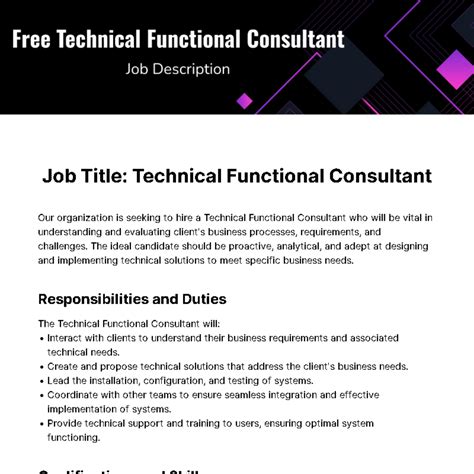 Free Technical Functional Consultant Job Description Template To Edit