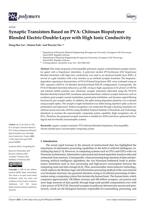 Pdf Synaptic Transistors Based On Pva Chitosan Biopolymer Blended
