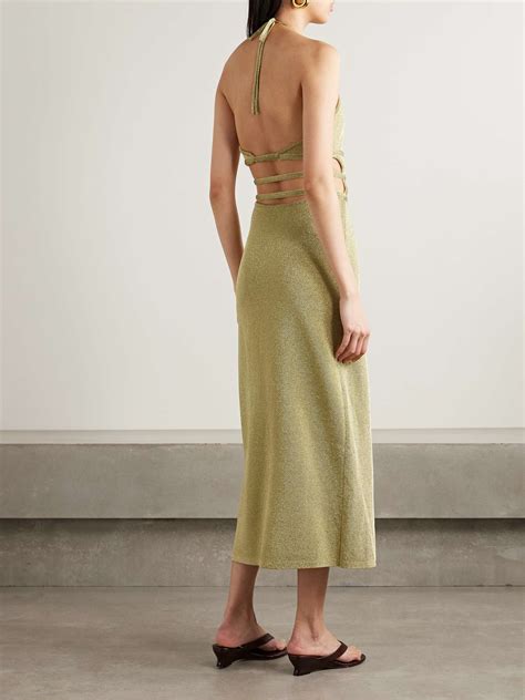 Cult Gaia Evaleigh Buckled Metallic Knitted Halterneck Midi Dress Net