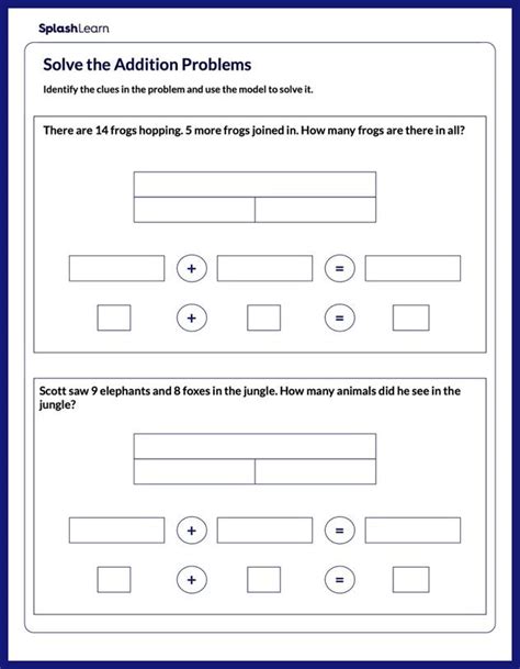 Solve Addition Problems Using Bar Model Worksheet