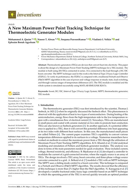 Pdf A New Maximum Power Point Tracking Technique For Thermoelectric Generator Modules