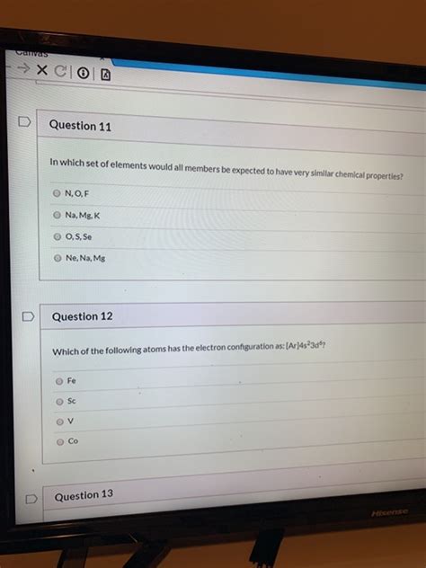 Solved X Question In Which Set Of Elements Would All Chegg Com