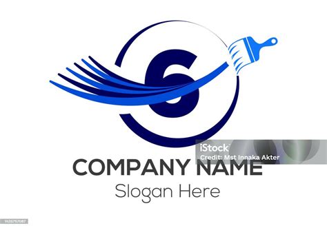 편지 6 템플릿에 페인트 브러시 로고입니다 6글자에 페인트 초기 페인트 기호 개념 6에 대한 스톡 벡터 아트 및 기타 이미지