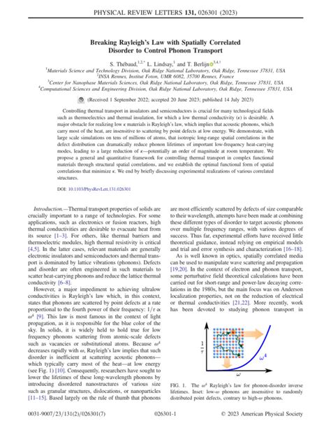 Breaking Rayleighs Law With Spatially Correlated Disorder To Control Phonon Transport Pdf