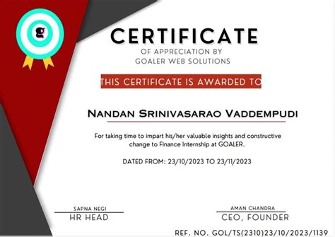 Nandan Vaddempudi On Linkedin Goaler Internshipcomplete Financeinternship Internshipexperience