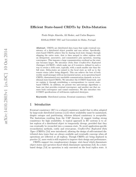 Pdf Efficient State Based Crdts By Delta Mutation