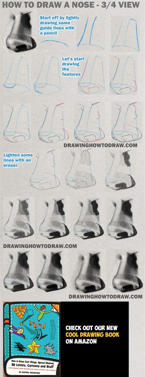 Drawing And Shading A Realistic Nose In View In Pencil Or Graphite Easy Step By Step