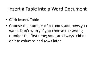 Using Tables In Microsoft Word PPT