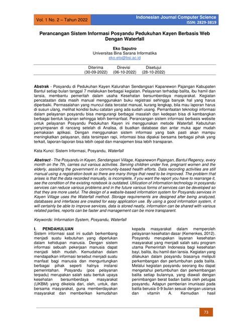 PDF Perancangan Sistem Informasi Posyandu Pedukuhan Kayen Berbasis Web Dengan Waterfall