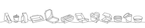 Takeaway Cardboard Boxes One Line Continuous Drawing Empty Cardboard Boxes Bags For Takeaway