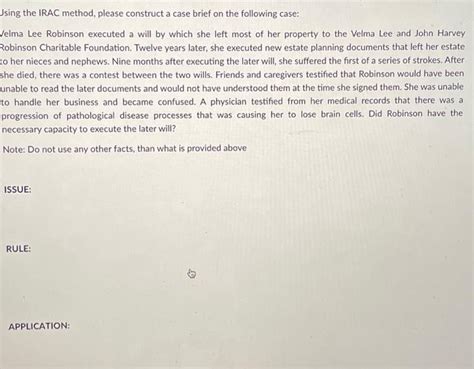 Solved Conclusion Jsing The Irac Method Please