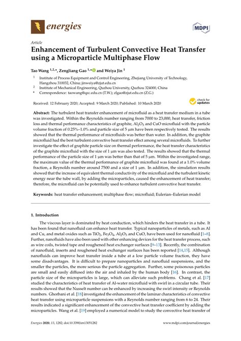 Pdf Enhancement Of Turbulent Convective Heat Transfer Using A Microparticle Multiphase Flow