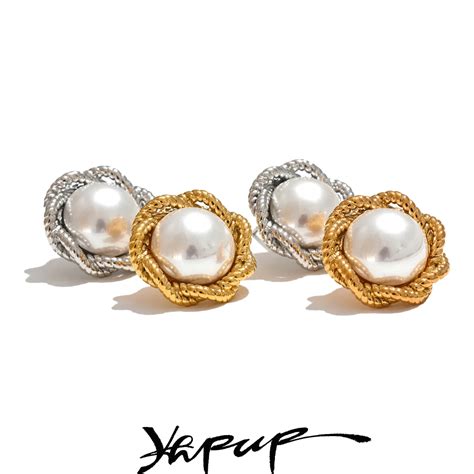 Женские серьги-гвоздики из нержавеющей стали с искусственным жемчугом ...