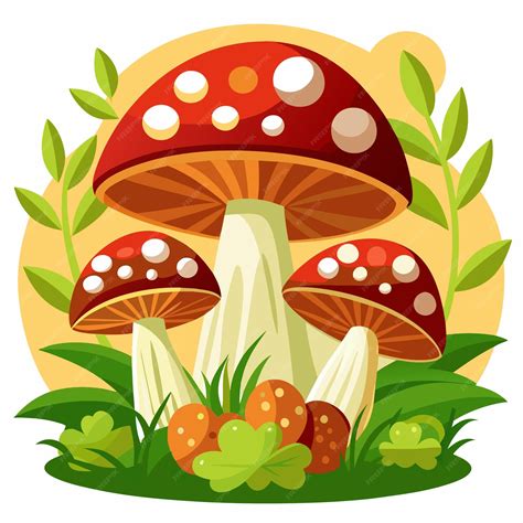 Mushrooms Clipart Cartoon Style Vector Illustration Premium Ai