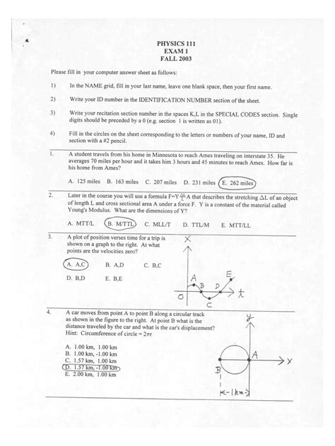 Solutions To Exam 1 General Physics Phys 111 Docsity
