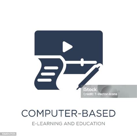 컴퓨터 기반 교육 아이콘입니다 E러닝 교육 컬렉션에서 흰색 배경에 유행 평면 벡터 컴퓨터 기반 교육 아이콘 교육에 대한 스톡