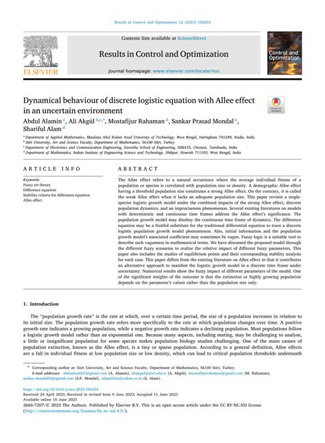 Pdf Dynamical Behaviour Of Discrete Logistic Equation With Allee