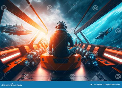 Ship Captain On A Modern Futuristic Boat Transport At Sea Neural Network Generated Art Stock