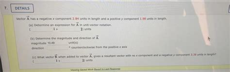 Solved DETAILS Vector Has A Negative X Component Chegg Com