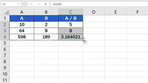 how to divide numbers in excel basic way