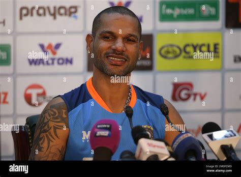 Indian Cricketer Shikhar Dhawan Attends Press Conference At The Sher E