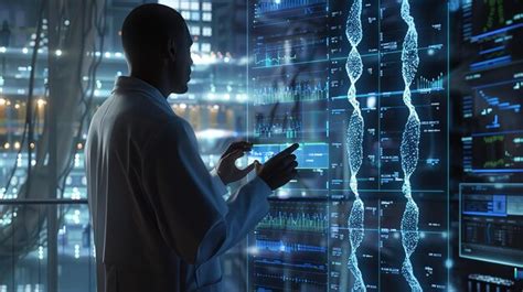Scientist Examining Digital Display Premium Ai Generated Image