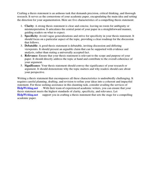 5 Characteristics Of Thesis Statement Pdf Essays Thesis