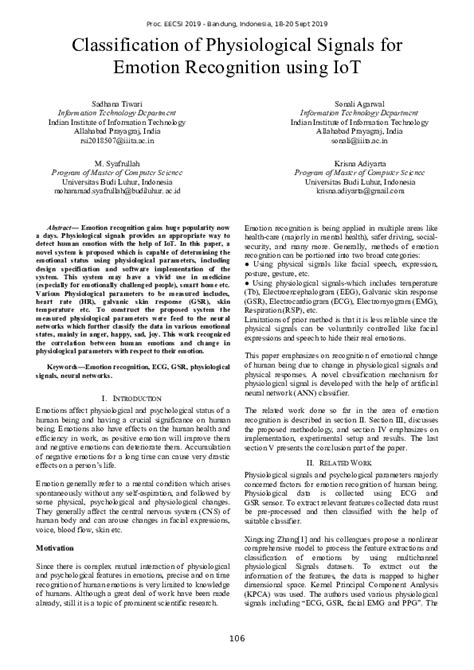 Pdf Classification Of Physiological Signals For Emotion Recognition Using Iot