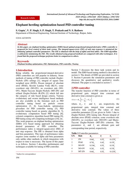 Pdf Elephant Herding Optimization Based Pid Controller Tuning