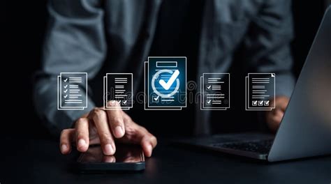 Online Survey Filling Out And Digital Form Checklist By Laptop Computer